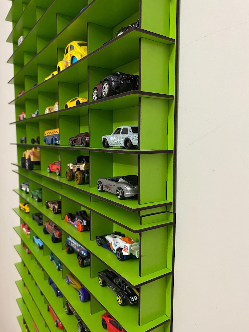 Green Toy Car Storage for 100 Cars, Wall Mounted Car Rack/shelf ...