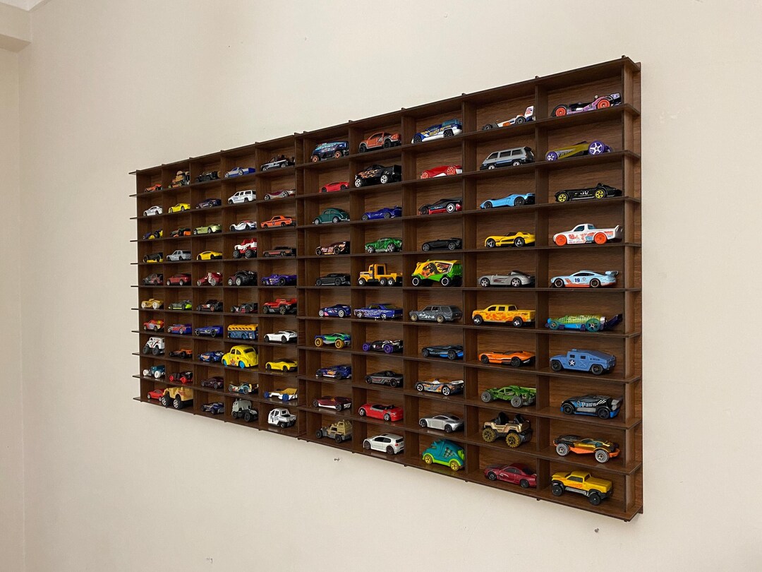 Walnut Toy Car Storage for 100 Cars, Wall Mounted Car Rack/shelf ...