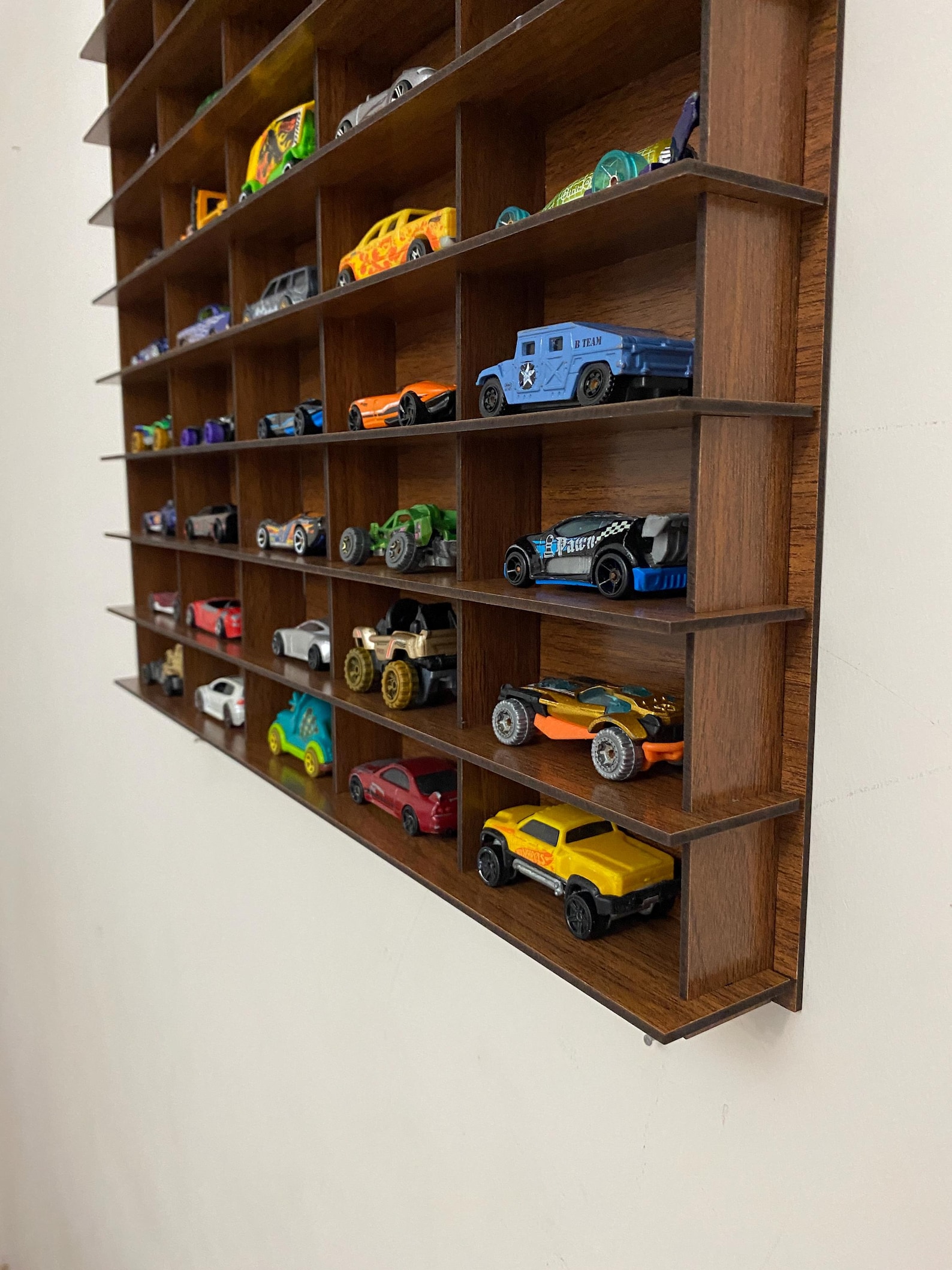 Walnut Toy Car Storage for 50 Cars, Wall Mounted Car Rack/shelf ...