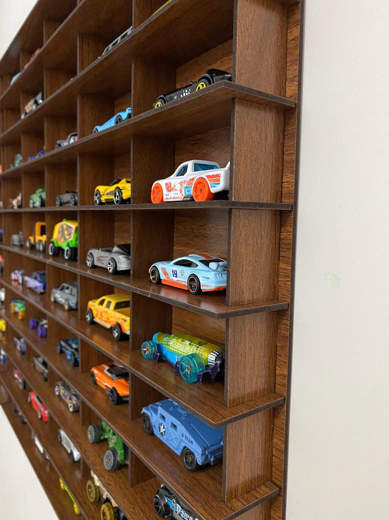 Walnut Toy Car Storage for 50 Cars, Wall Mounted Car Rack/shelf ...