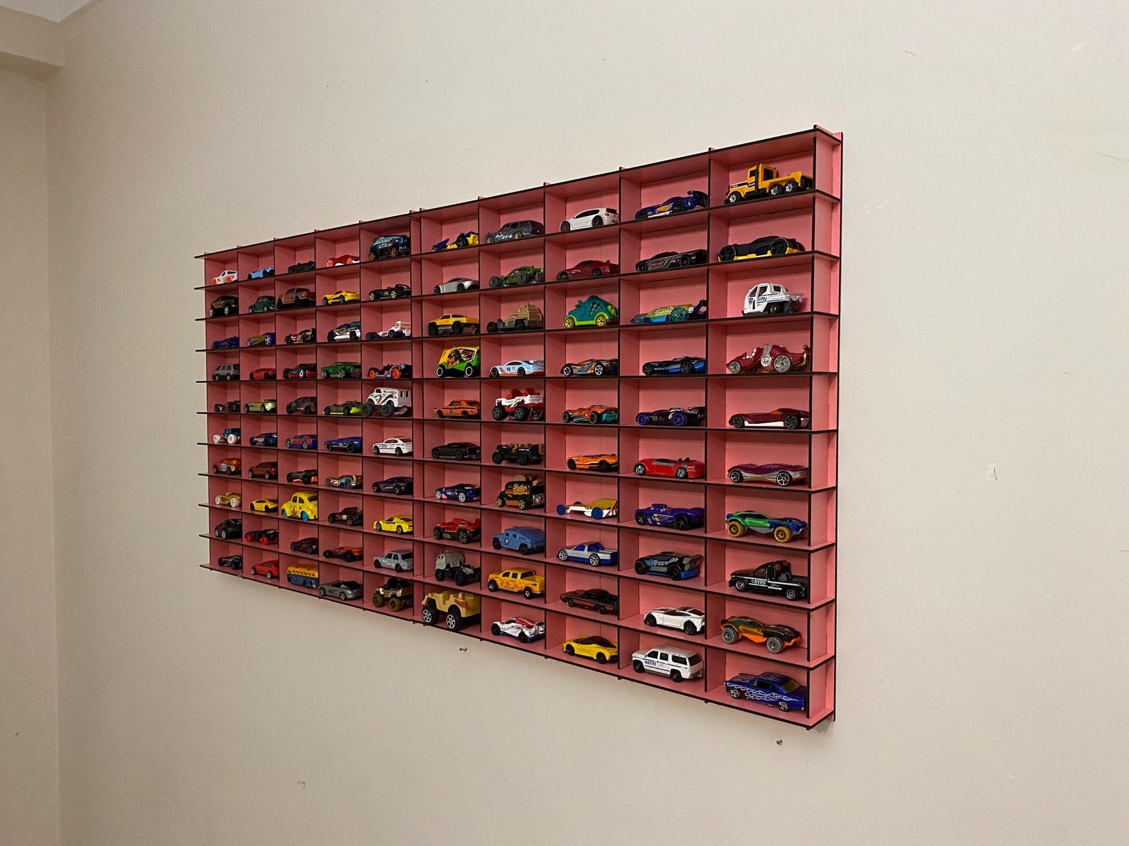 Pink Toy Car Storage for 100 Cars, Wall Mounted Car Rack/shelf ...