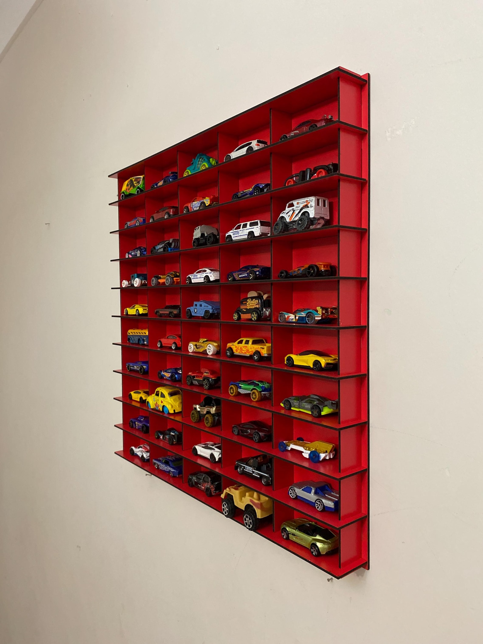 Red Toy Car Storage for 50 Cars, Wall Mounted Car Rack/shelf, Matchbox ...