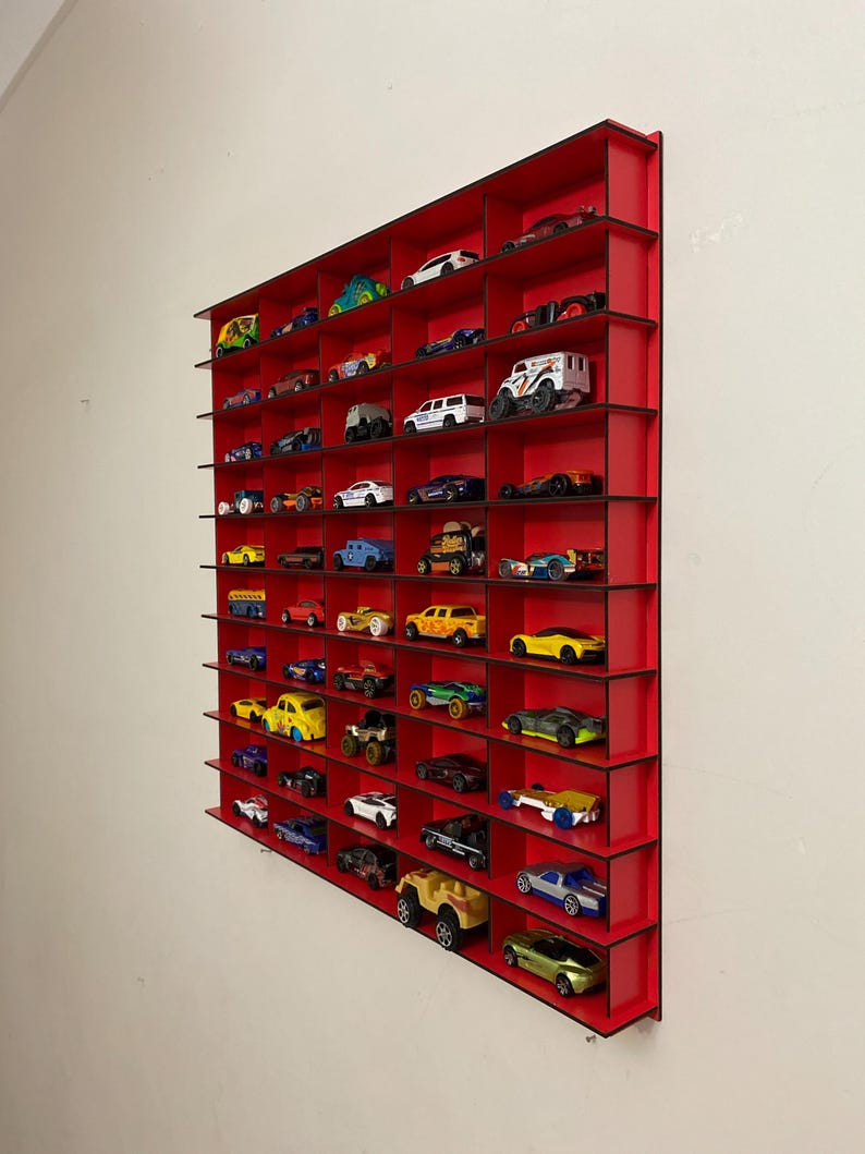 Red Toy Car Storage for 50 Cars, Wall Mounted Car Rack/shelf, Matchbox ...