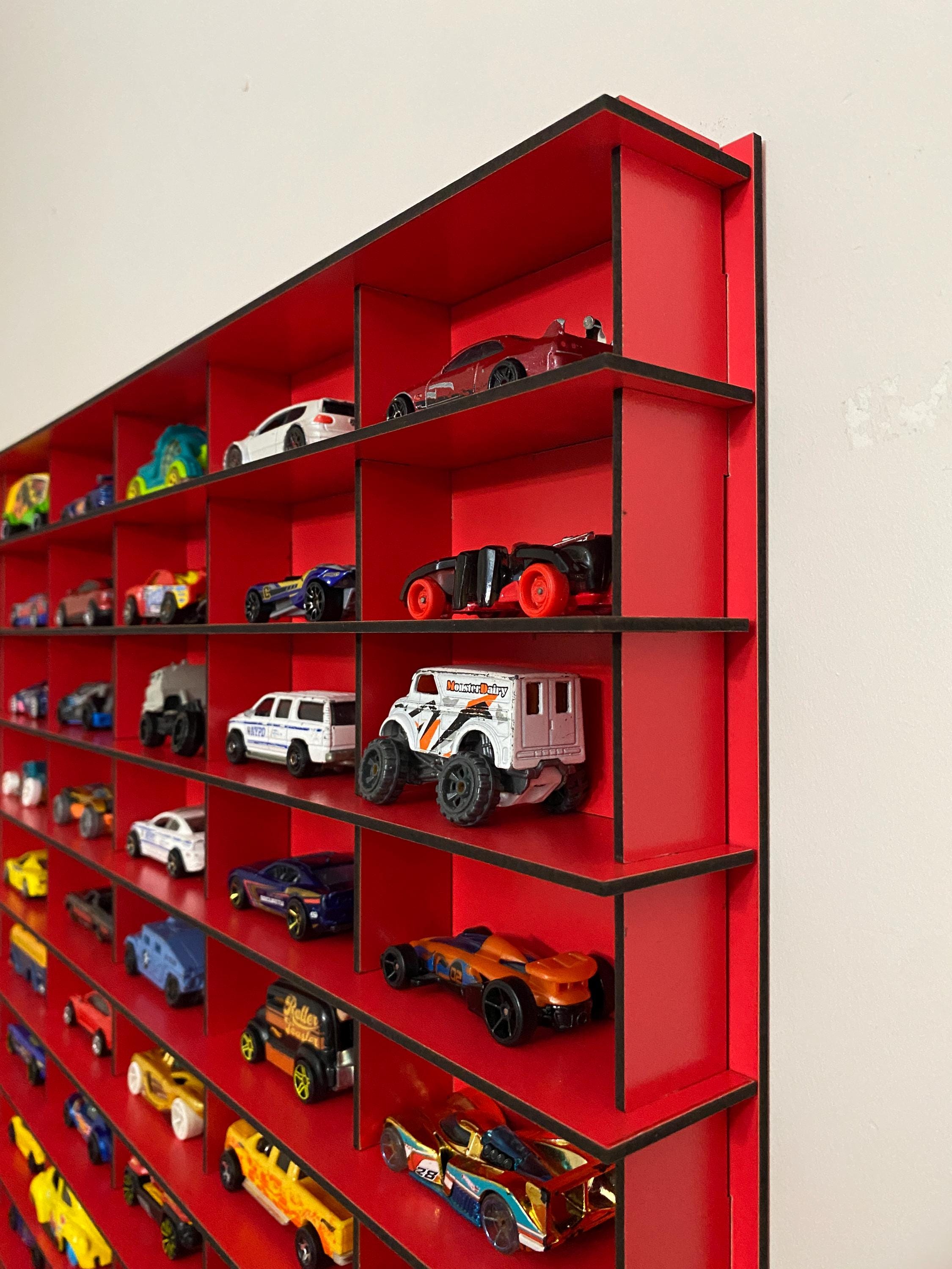 Red Toy Car Storage for 50 Cars, Wall Mounted Car Rack/shelf, Matchbox ...
