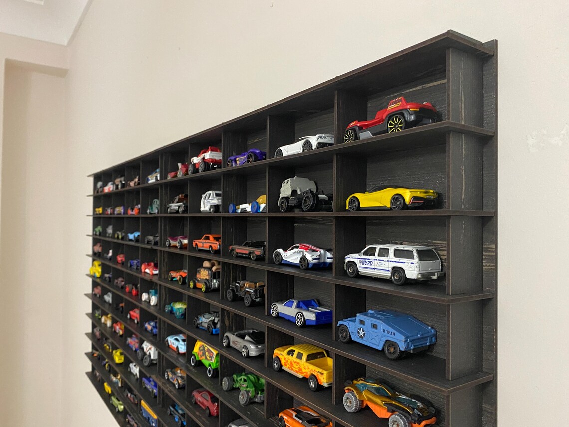 Old Black Toy Car Storage for 100 Cars, Wall Mounted Car Rack/shelf ...