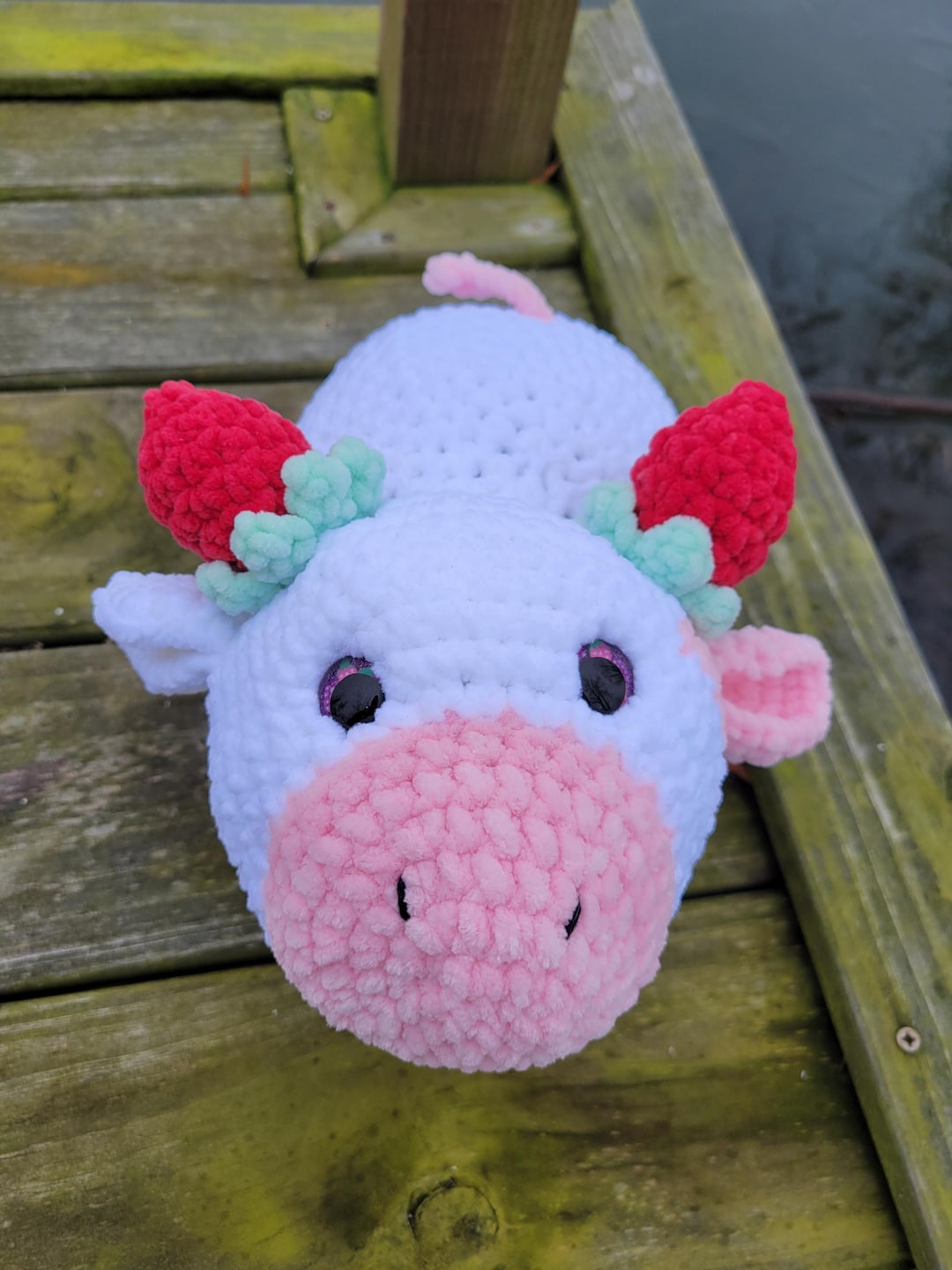 Crochet Cow Strawberry Cow Pink Cow Crochet Strawberry Cow Stuffed ...