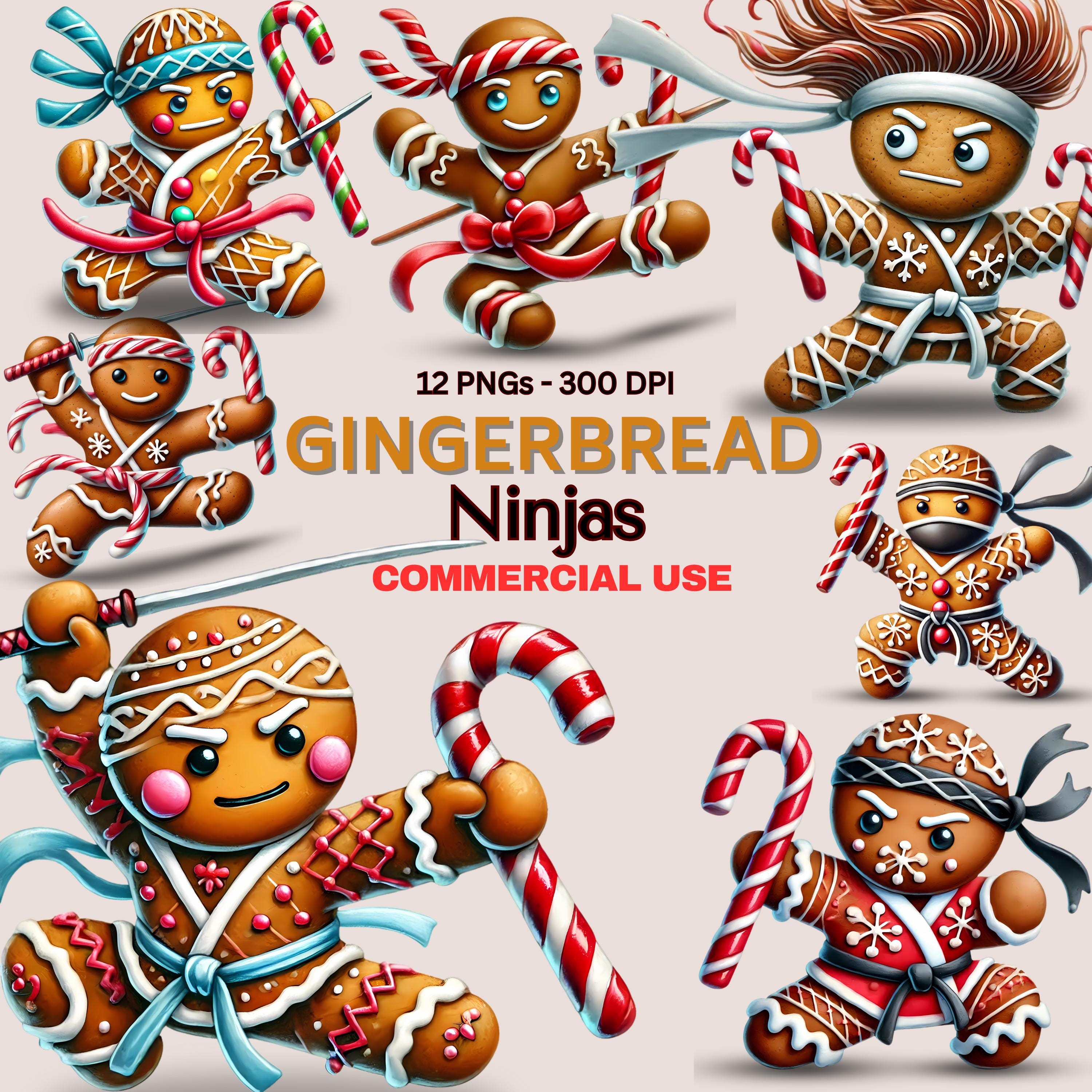 12 Gingerbread Man Clipart Set, Ninja Gingerbread Man, Christmas ...