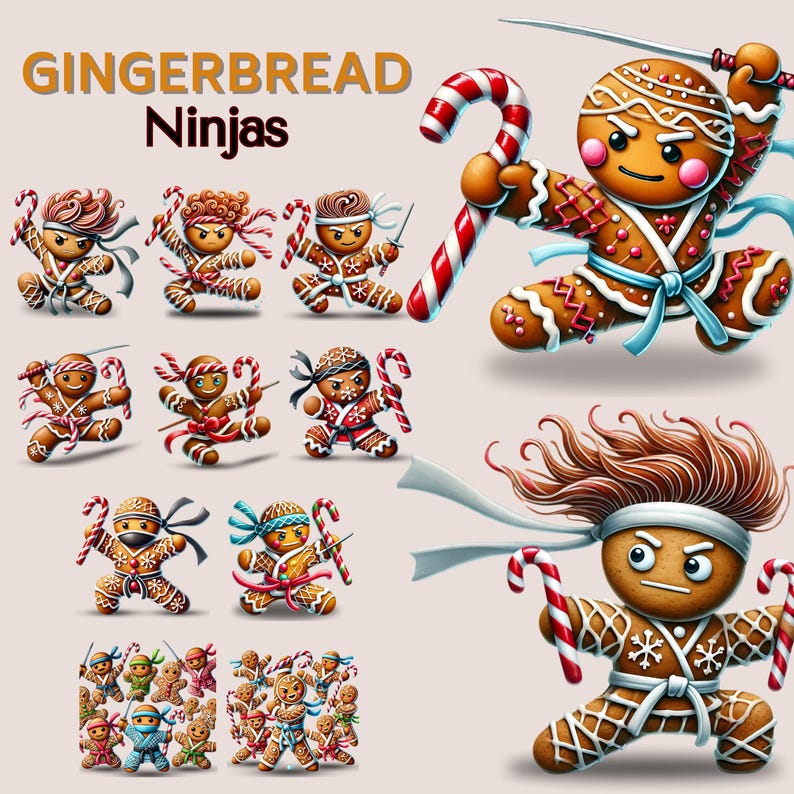 12 Gingerbread Man Clipart Set, Ninja Gingerbread Man, Christmas ...