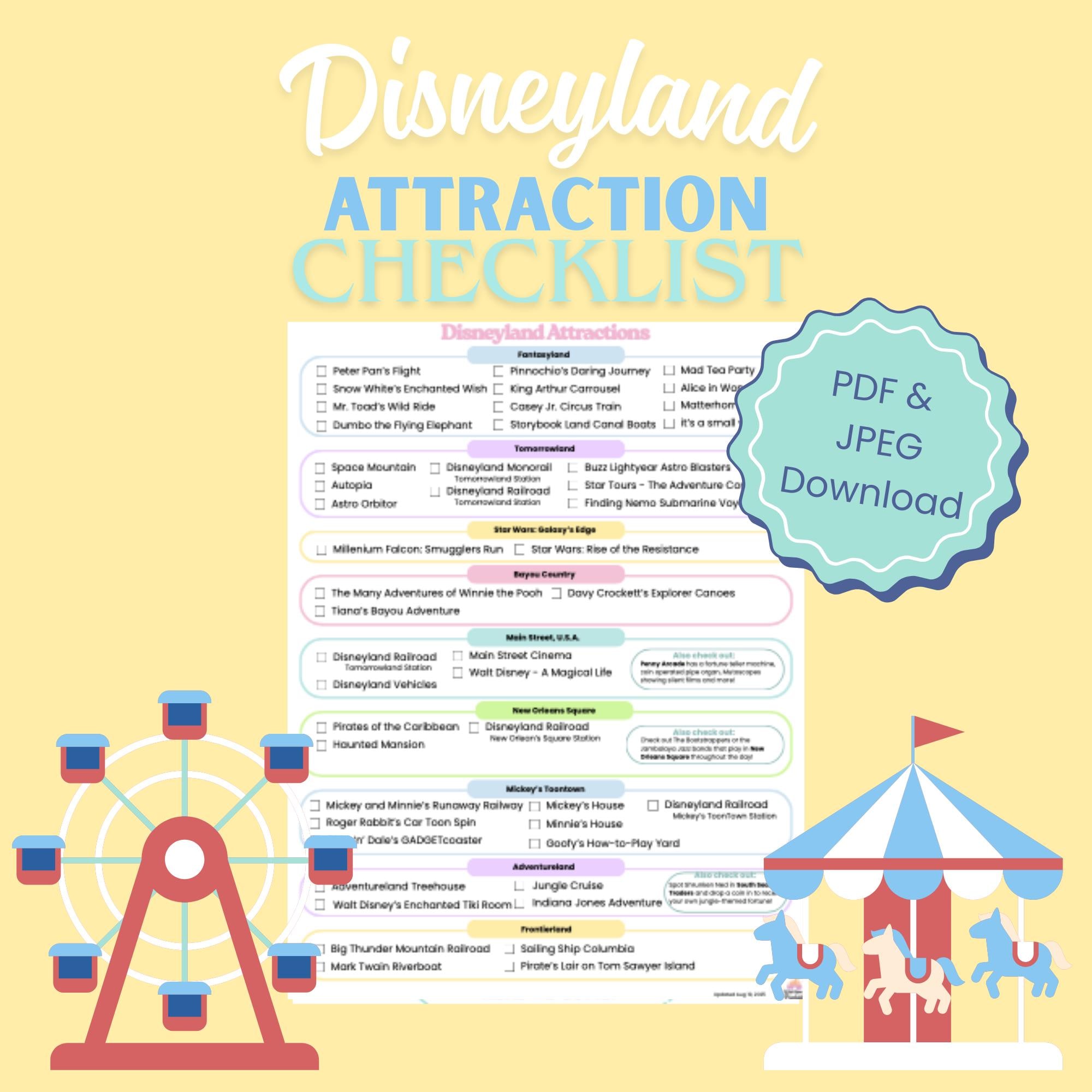 Disneyland and California Adventure Attraction Checklist - Etsy