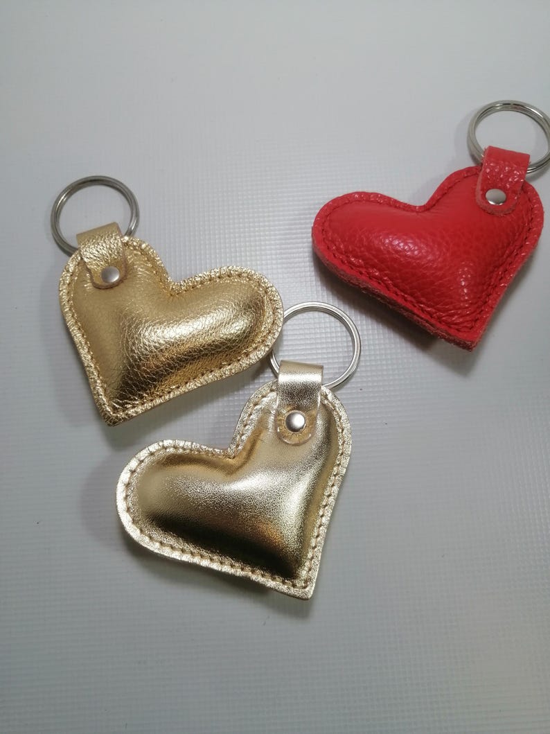 Red Leather Heart Key Chain Bag Charm Valentine's Gift - Etsy