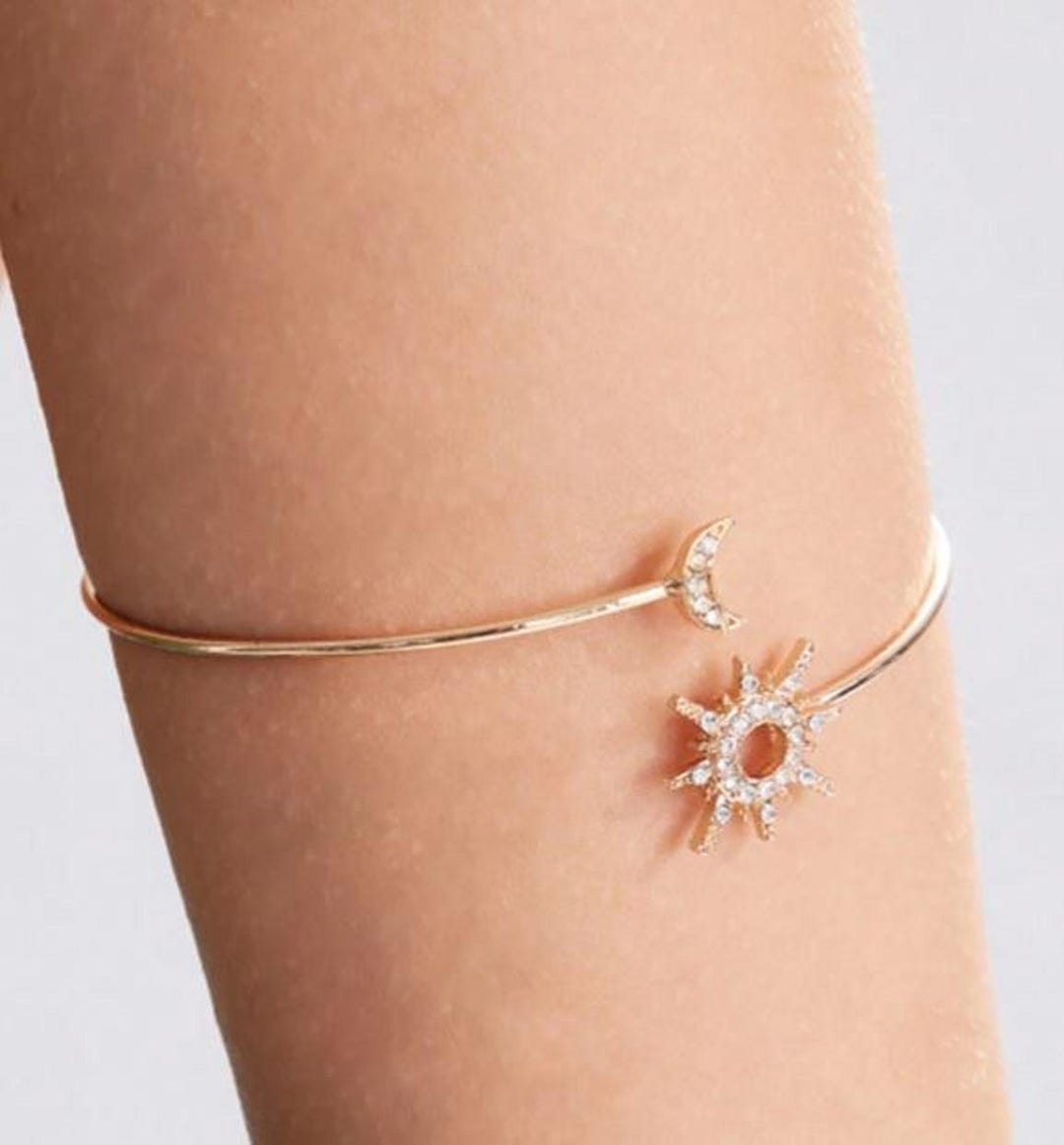 Gold Moon & Star Arm Cuff: Adjustable Geometric Bracelet - Etsy