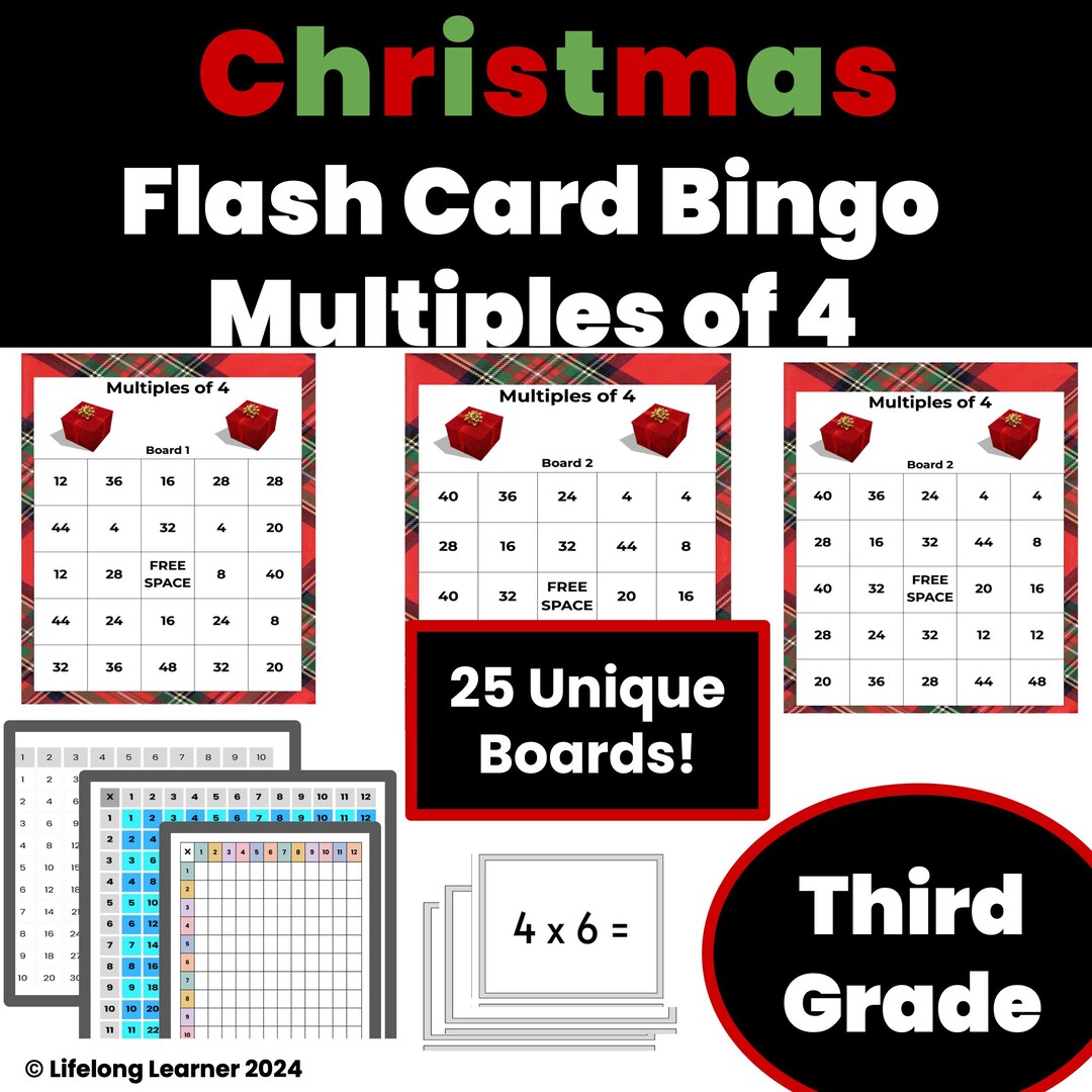 3rd Grade Christmas Math Printable Multiplication Flash Card Bingo Game ...