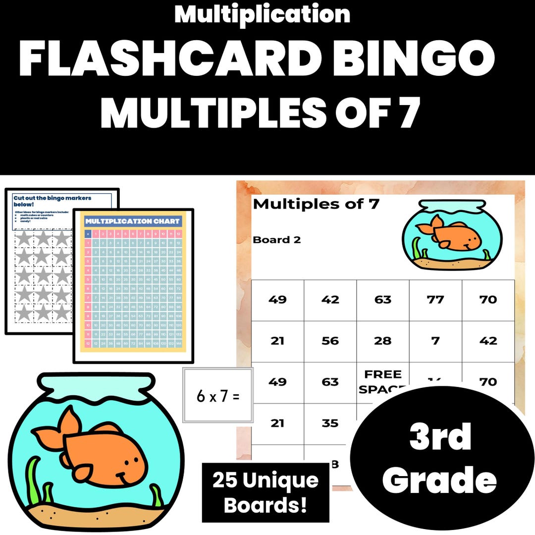 3rd Grade Math Printable Multiplication X7 Flash Card Bingo Game Times ...