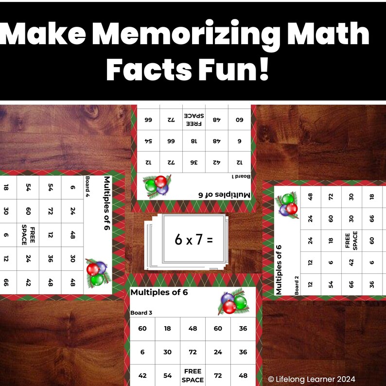 3rd Grade Christmas Math Printable Multiplication Flash Card Bingo Game ...