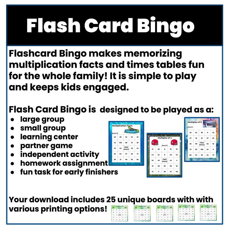 3rd Grade Christmas Math Printable Multiplication Flash Card Bingo Game ...