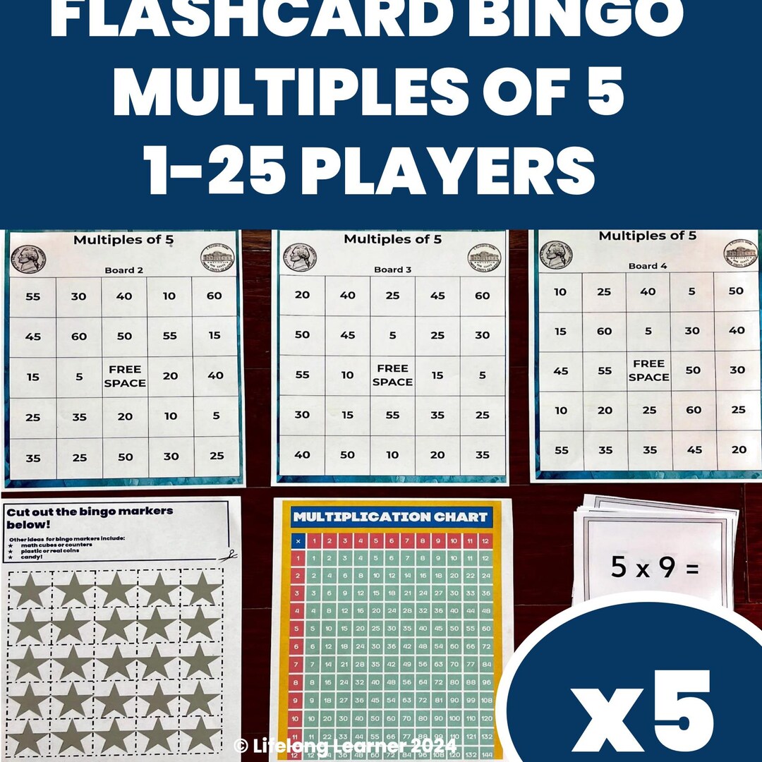NO PREP Multiplication Flash Cards Bingo Printable Game X5 Times Table ...