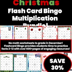 3rd Grade Christmas Math Printable Multiplication Flash Card Bingo Game ...