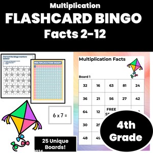 4th Grade Math Printable Multiplication Facts 2-12 Flash Card Bingo ...