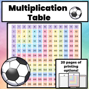 Multiplication Chart Times Table Pastel Soccer NO PREP Printable ...