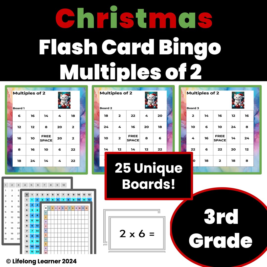 3rd Grade Christmas Math Printable Multiplication Flash Card Bingo Game ...
