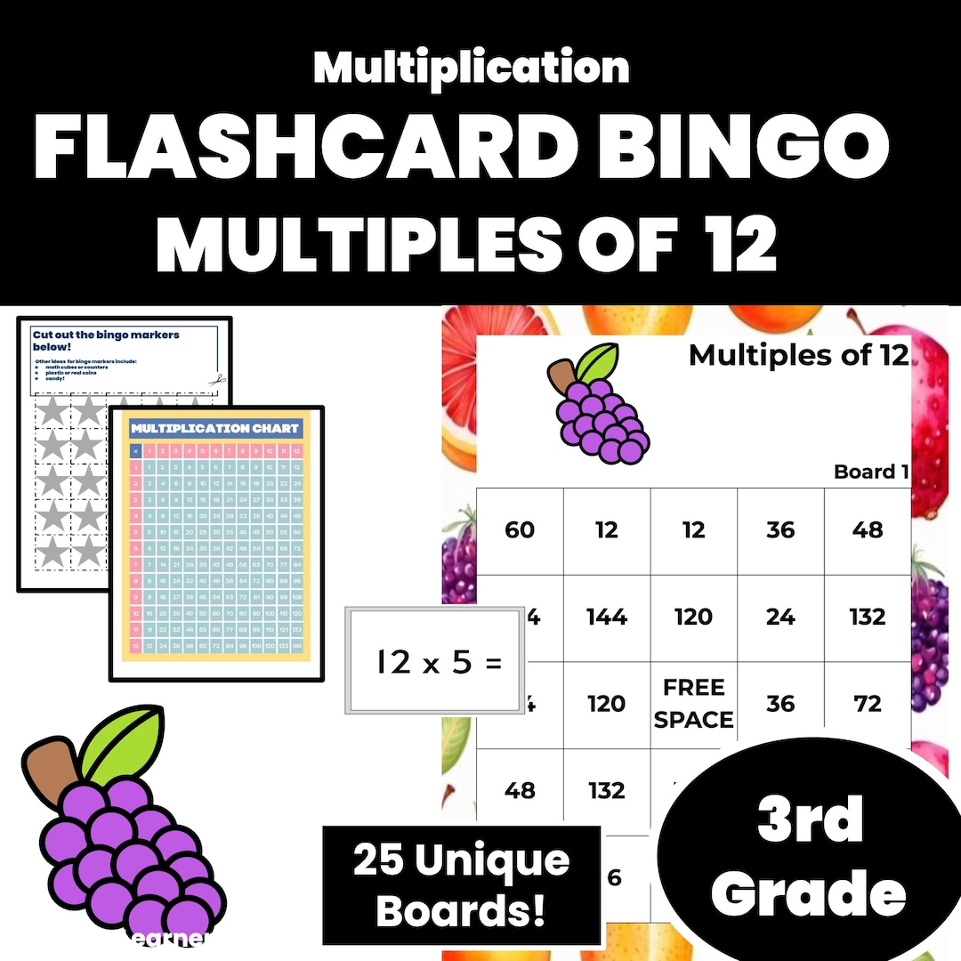 NO PREP! Multiplication Flash Cards Bingo Printable Game X12 Times ...