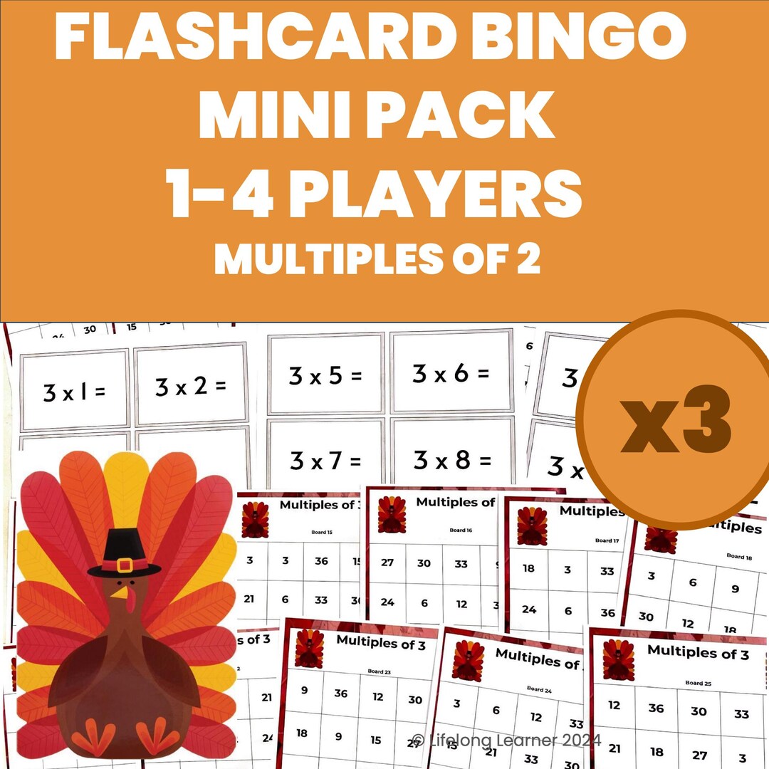 Multiplication Flash Cards Bingo Times Table Chart Thanksgiving Mini ...