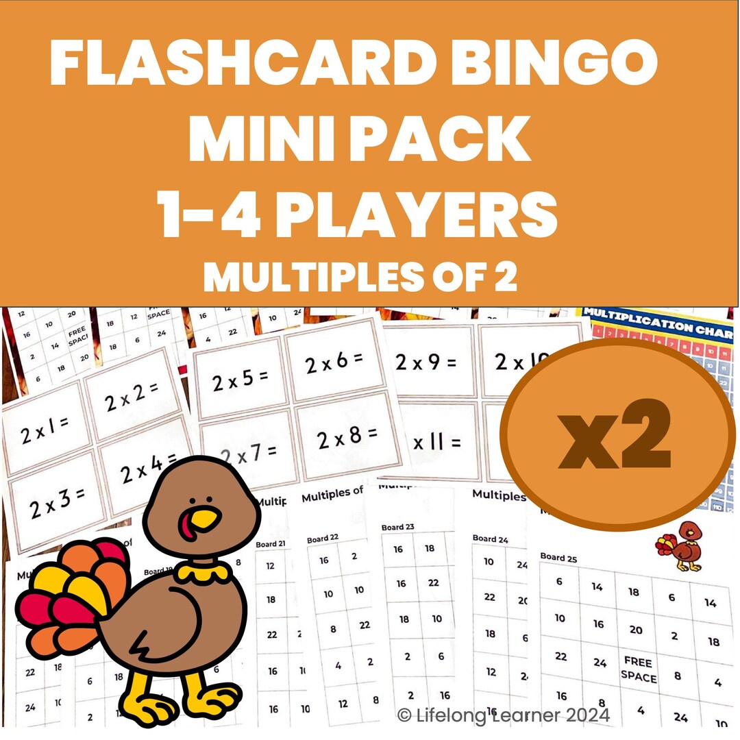 Multiplication Flash Cards Bingo Times Table Chart Thanksgiving Mini ...