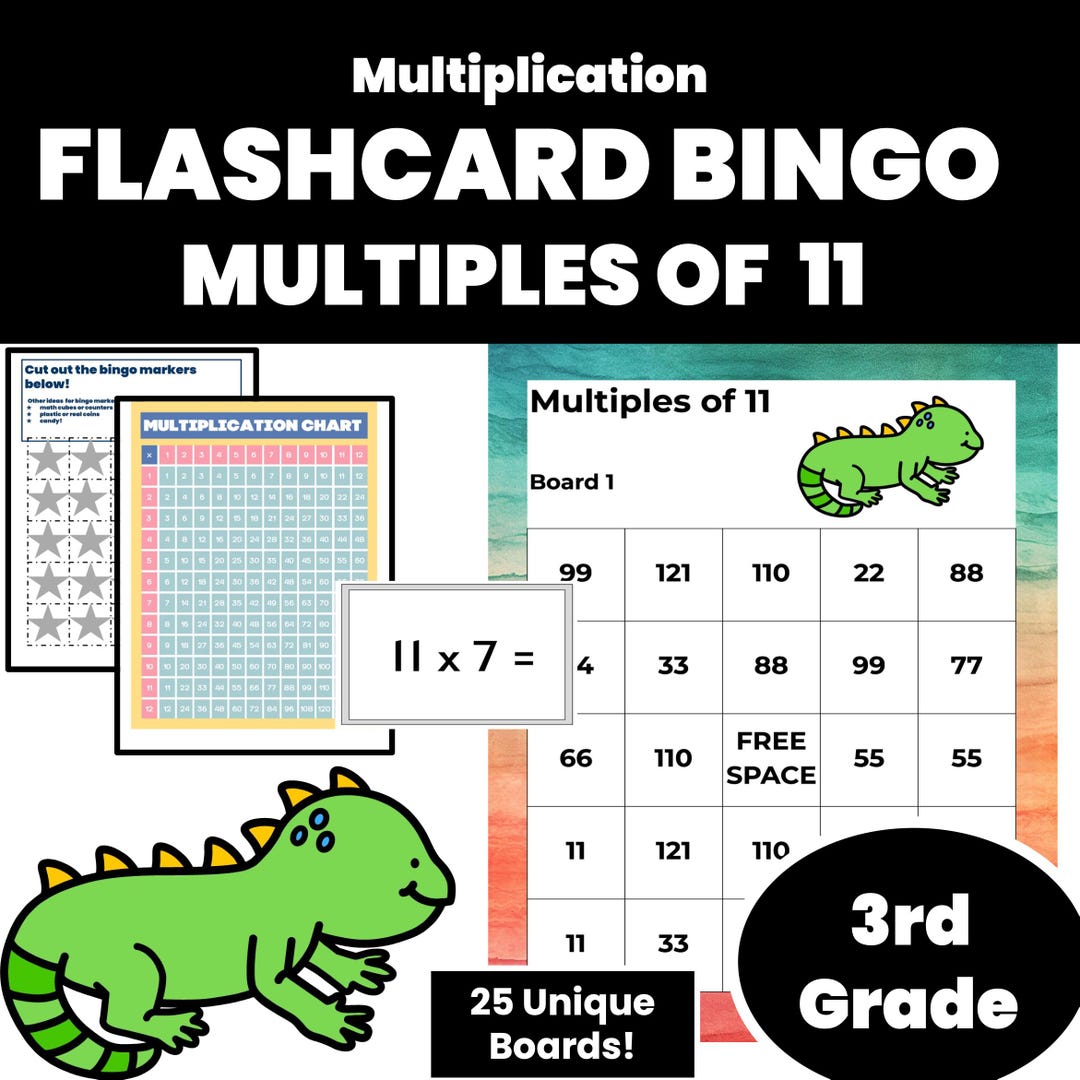 3rd Grade Math Printable Multiplication X11 Flash Card Bingo Game Times ...