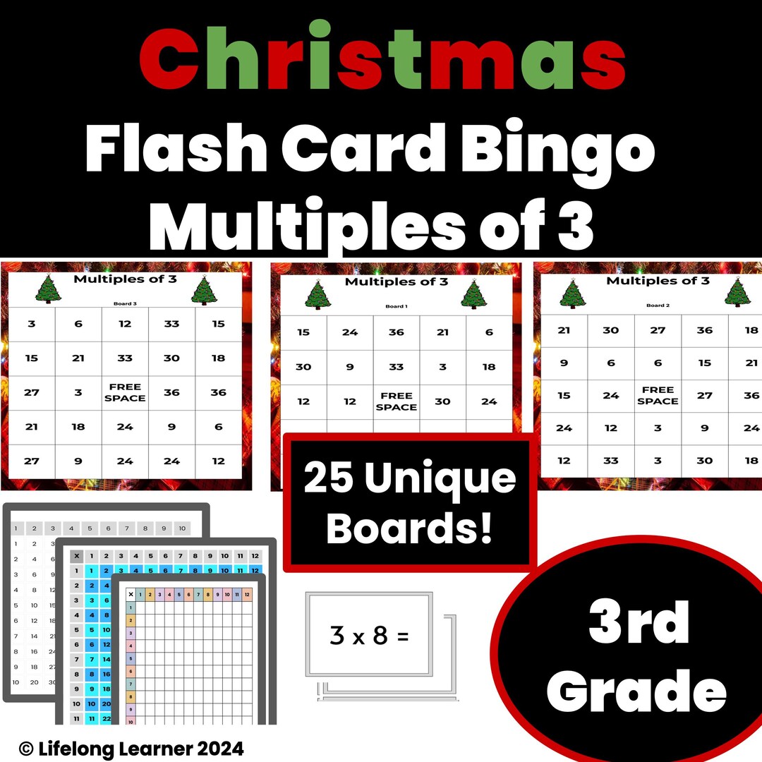 3rd Grade Christmas Math Printable Multiplication Flash Card Bingo Game ...