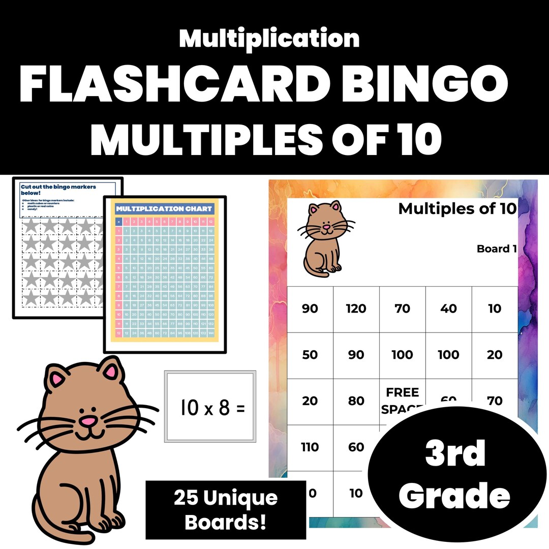 3rd Grade Math Printable Multiplication X11 Flash Card Bingo Game Times ...