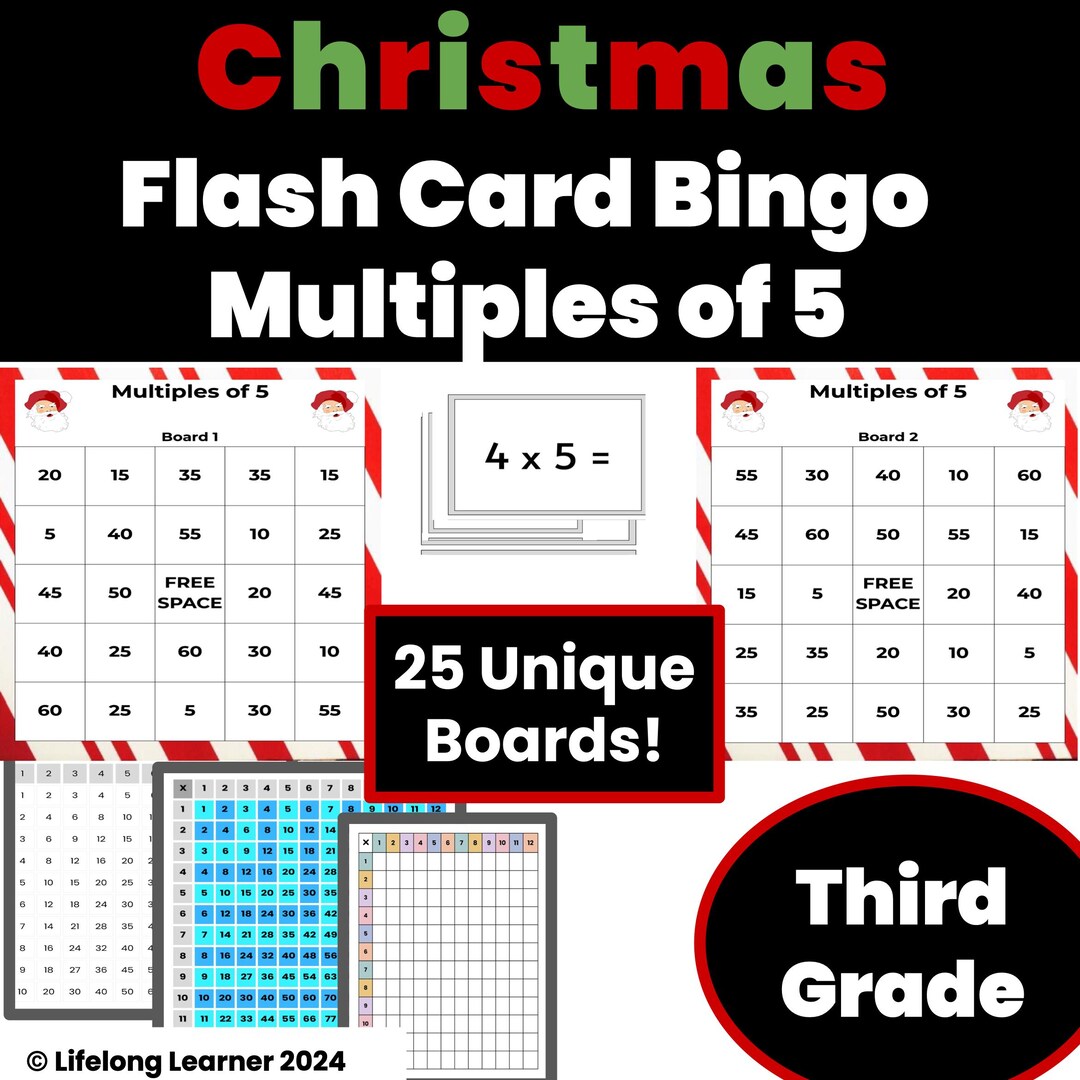 3rd Grade Christmas Math Printable Multiplication Flash Card Bingo Game ...