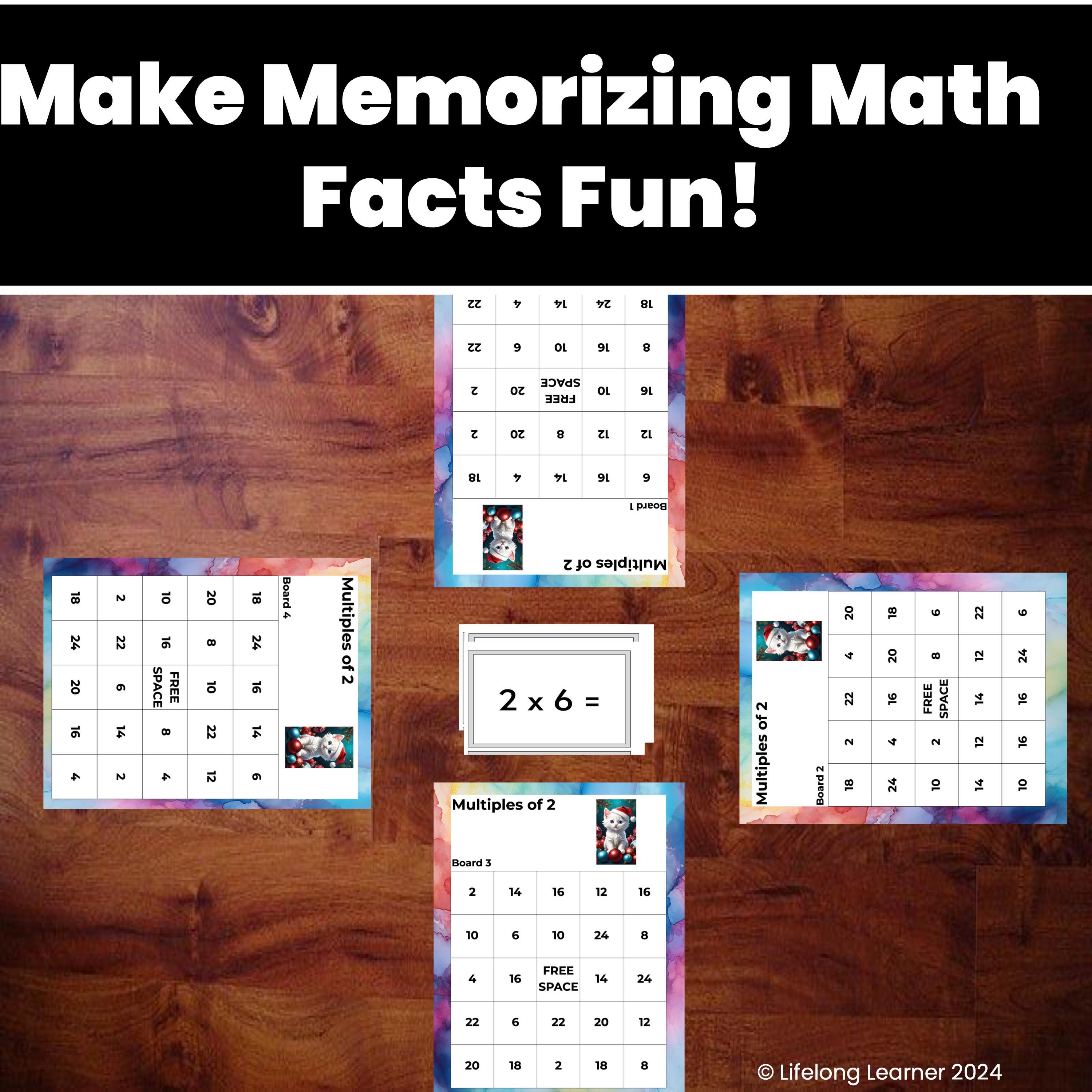 3rd Grade Christmas Math Printable Multiplication Flash Card Bingo Game ...