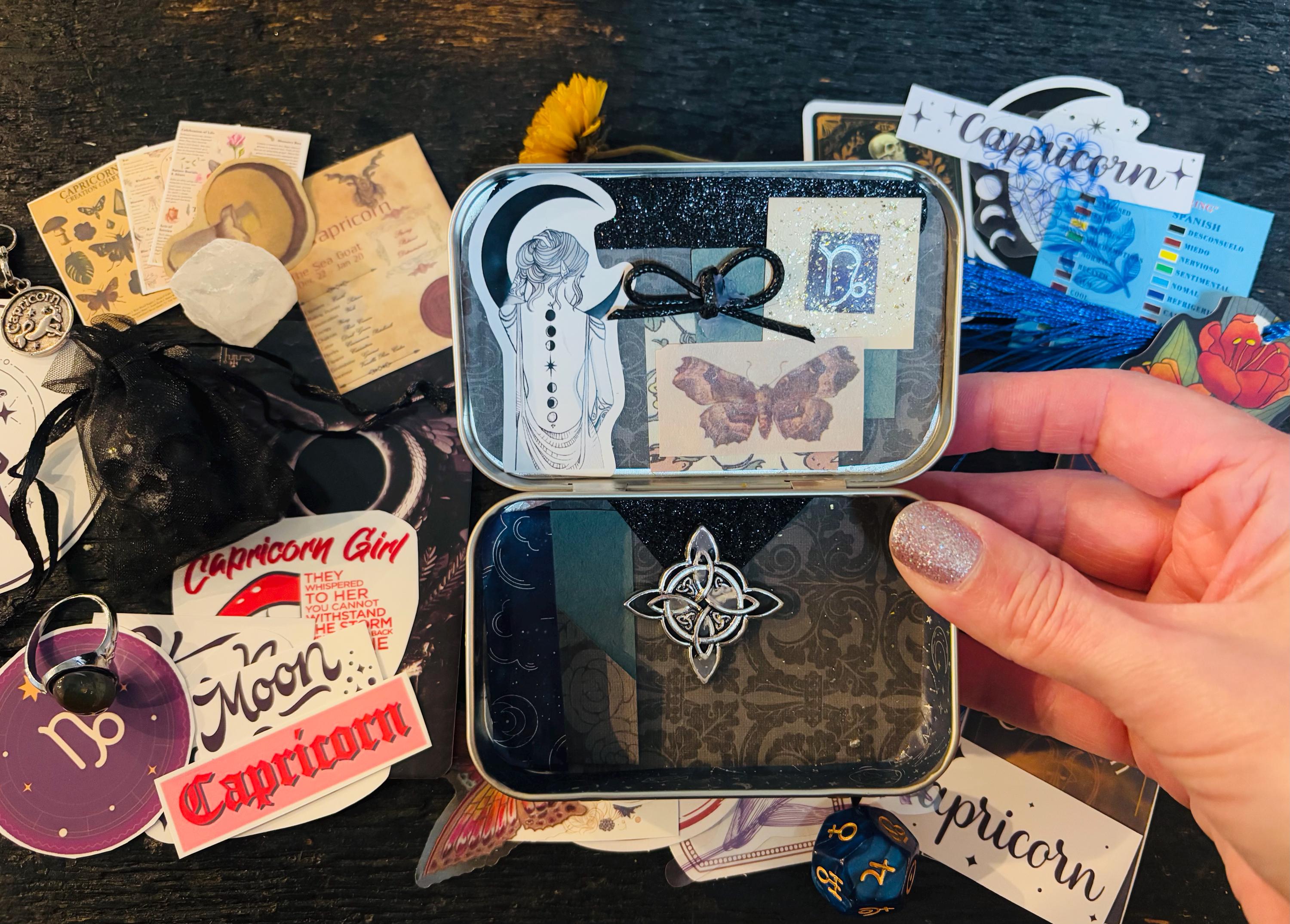 Zodiac Sign Altoid or Ouija Tin Wallet Tarot Mini Mystery Box Handmade ...