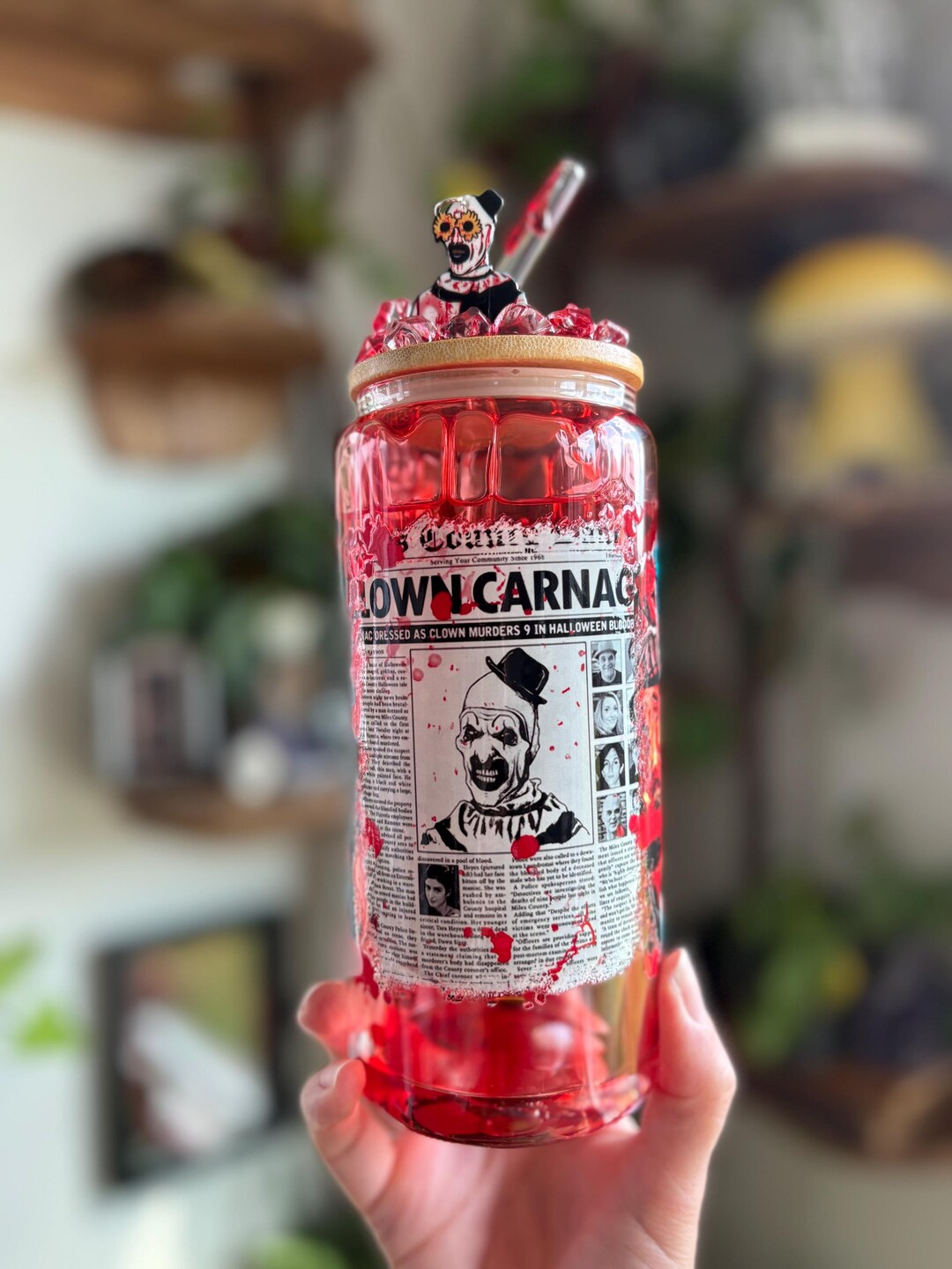 Art the Clown Cleaver Horror Blood Drip Snow Globe Tumbler With Blood ...