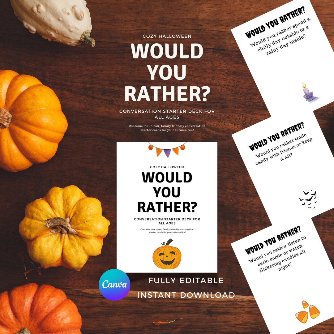 Editable Canva Template | Halloween Would You Rather Game | 100 ...