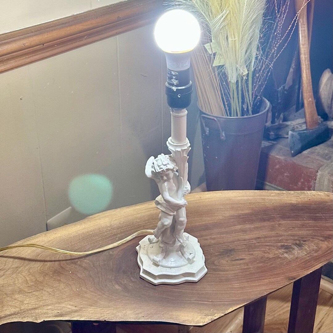 Vintage Cherub Angel Candlestick Lamp, Angel Lamp, Resin Candlestick ...