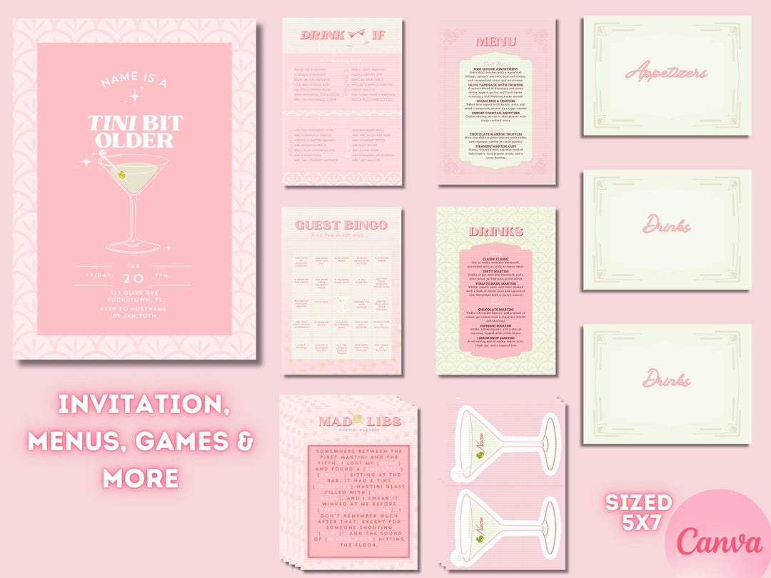 Tini Bit Older Invitation, Menu & Game Bundle, Editable Customizable ...