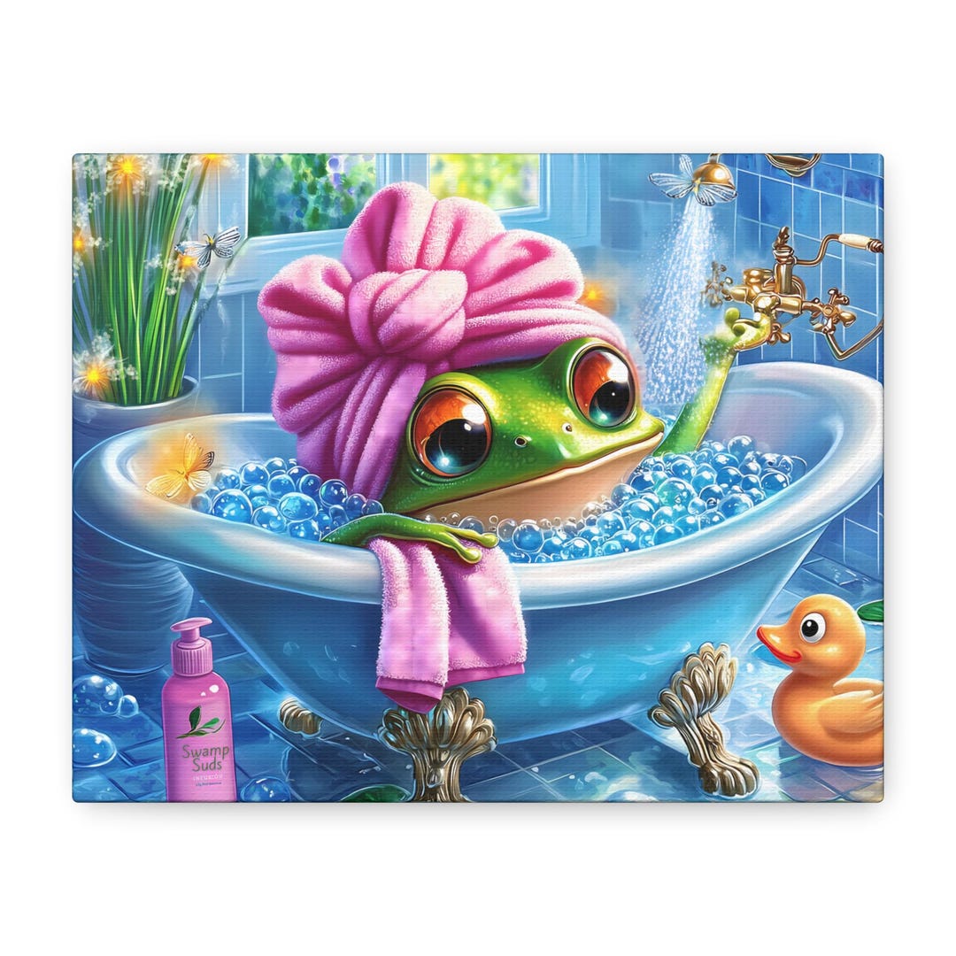 Frog in Bathtub Canvas: Whimsical Bathroom Wall Art - Etsy