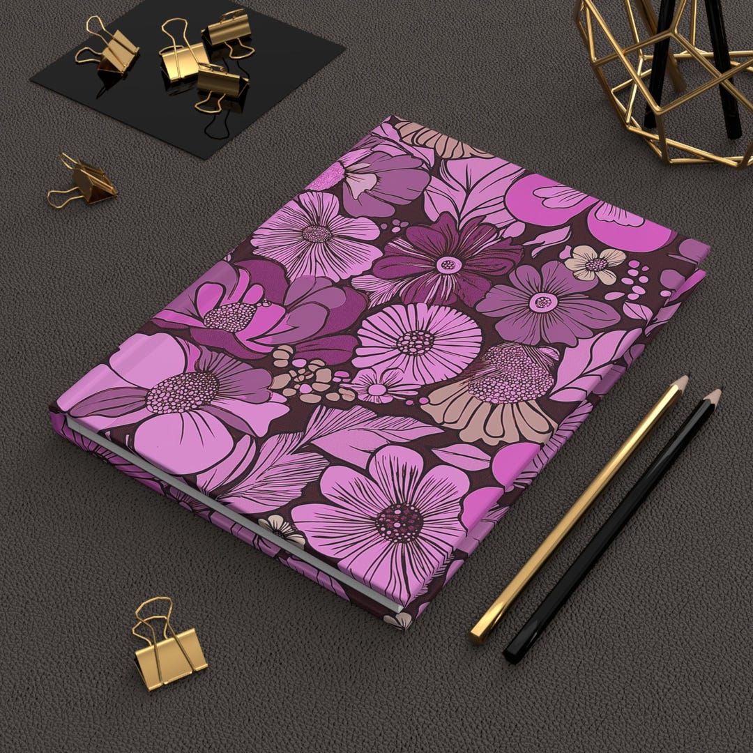 Hardcover Journal, Bold Floral Pattern Journal Notebook | Lavender Blush Burgundy Self Care ...