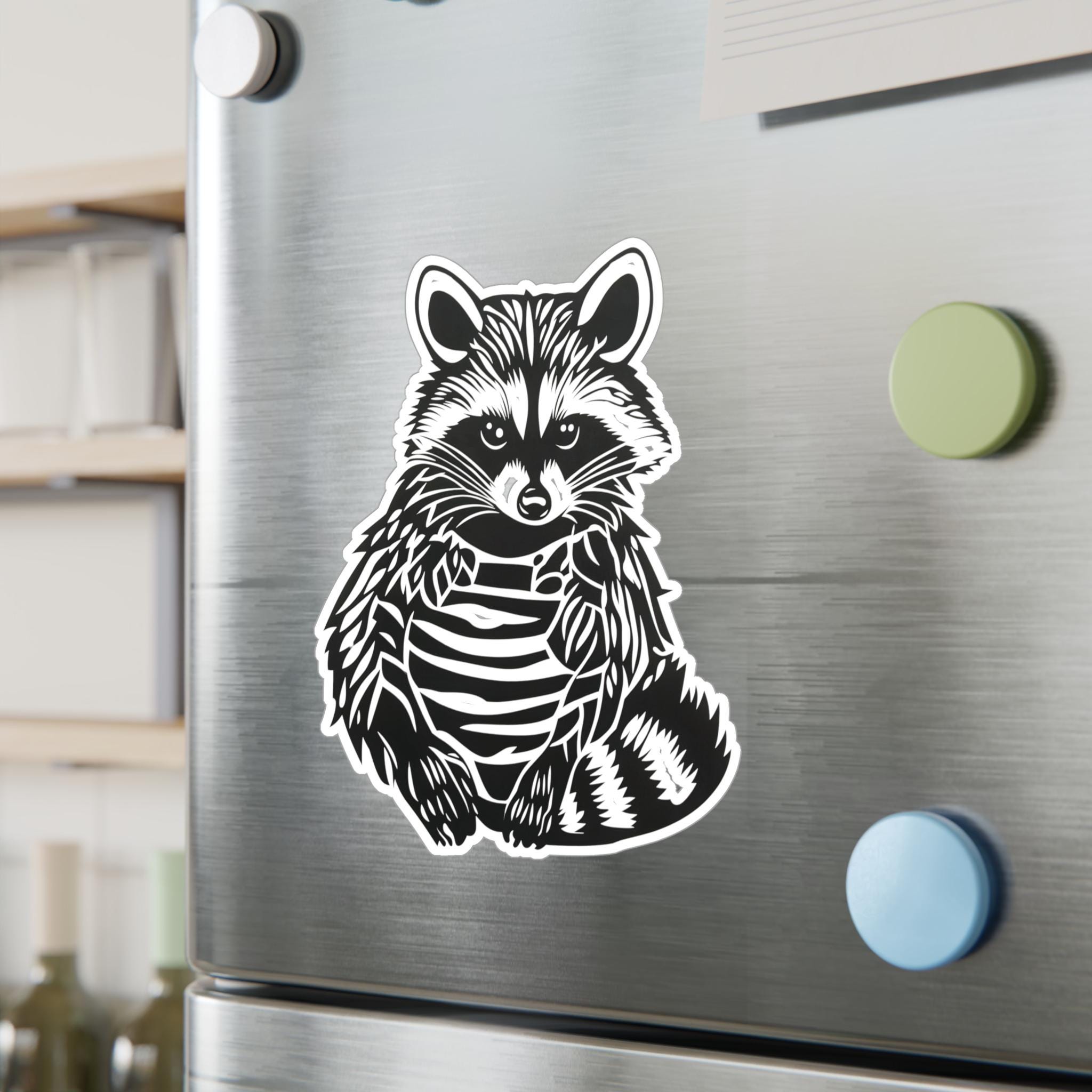 Raccoon Black and White Decal, Wall Art Decor, Laptop Sticker, Car ...