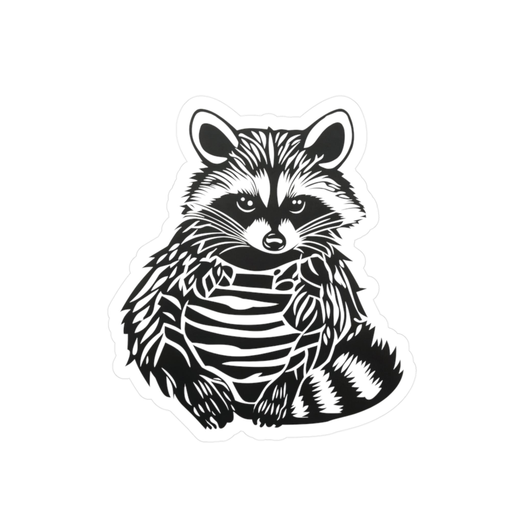 Raccoon Black and White Decal, Wall Art Decor, Laptop Sticker, Car ...