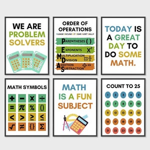 Set of 6 Math Posters, Math Classroom Decor, Classroom Printables ...
