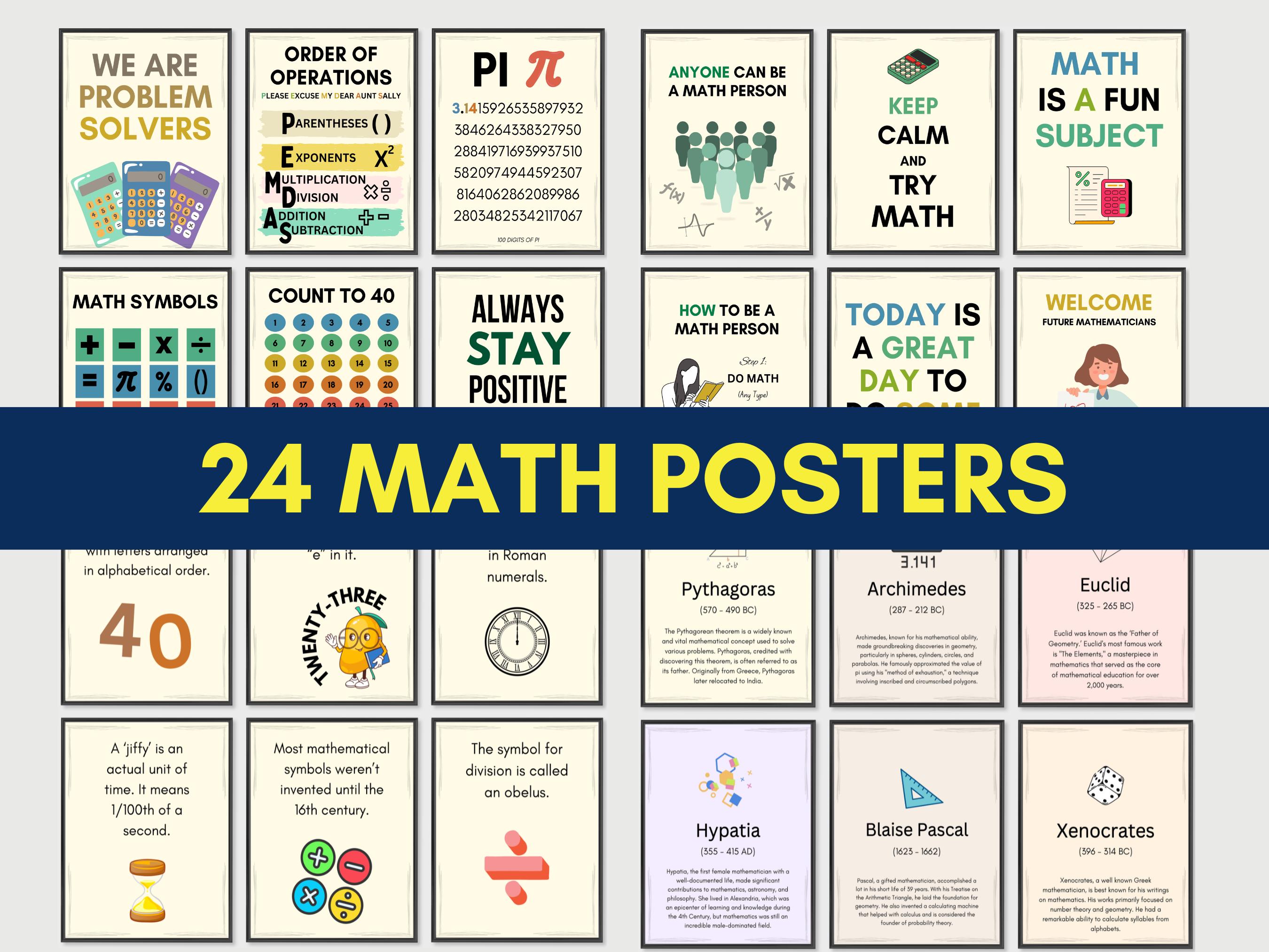 Math Classroom Poster Set, Educational Learning Prints (24 Prints) - Etsy