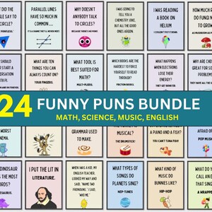 24 Funny Puns Classroom Poster Bundle, Math, Music, English, Science ...