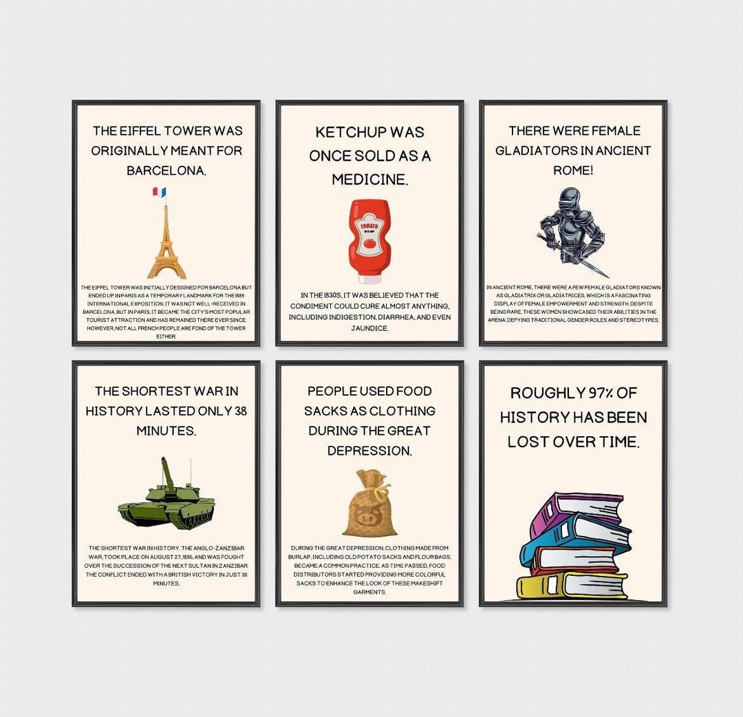 Set of 6 History Posters Fun Facts, History Classroom Posters ...