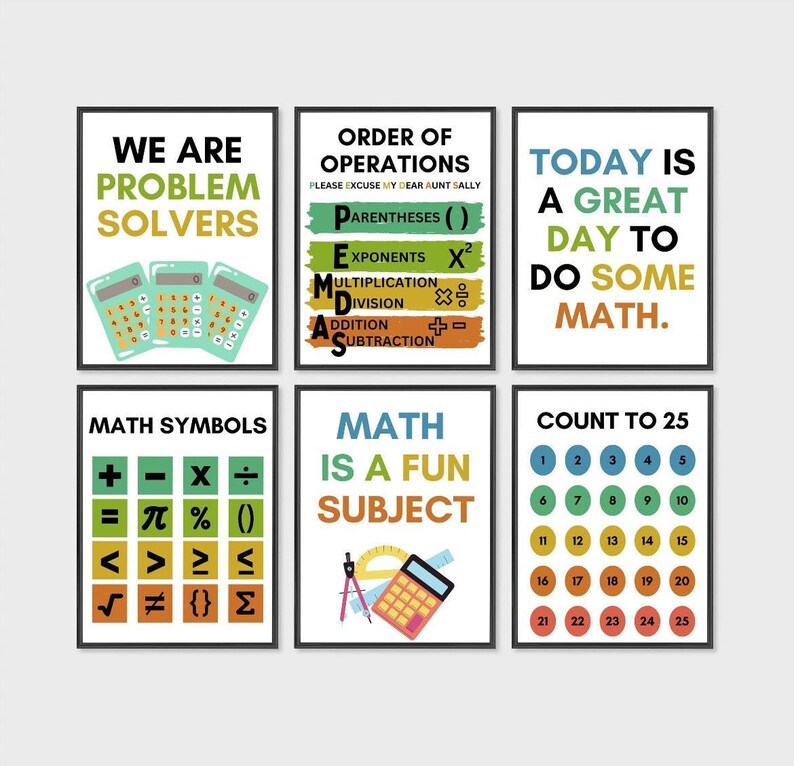 Set of 6 Math Posters, Math Classroom Decor, Classroom Printables ...