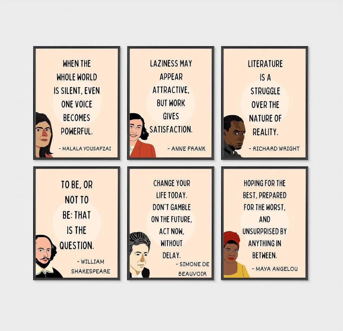 6 Inspirational Quotes by Famous Authors, Library Posters, English ...