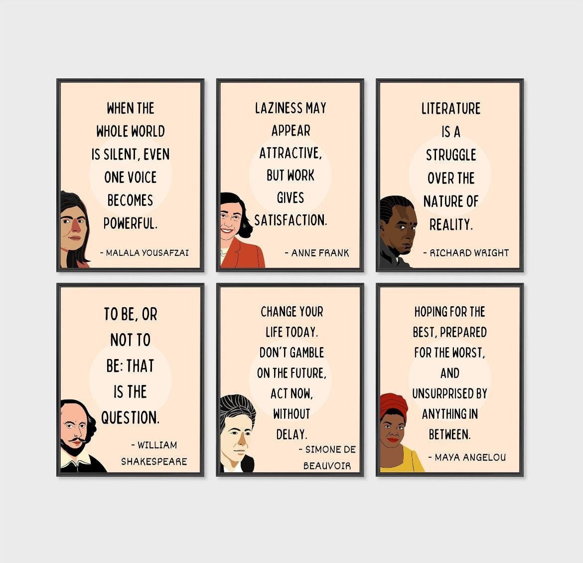 6 Inspirational Quotes by Famous Authors, Library Posters, English ...
