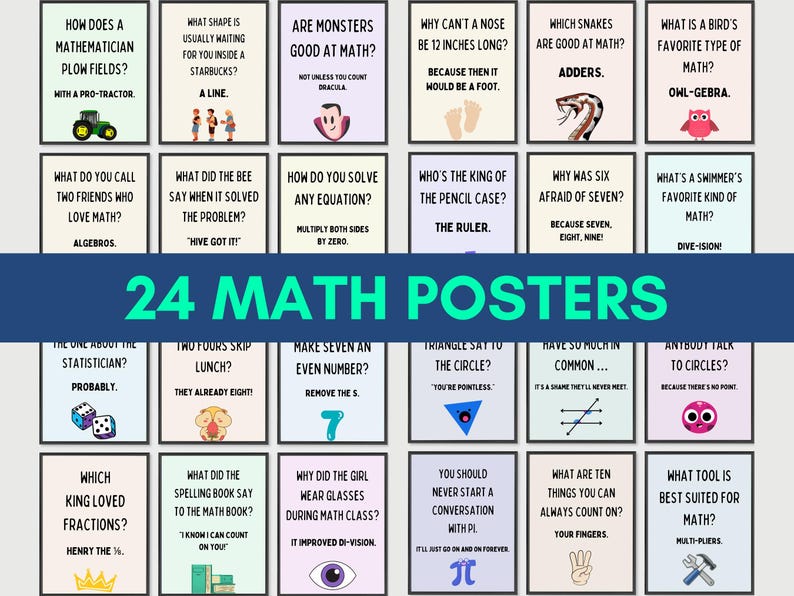 24 Funny Math Puns Posters, Classroom Prints, Math Posters, Homeschool ...