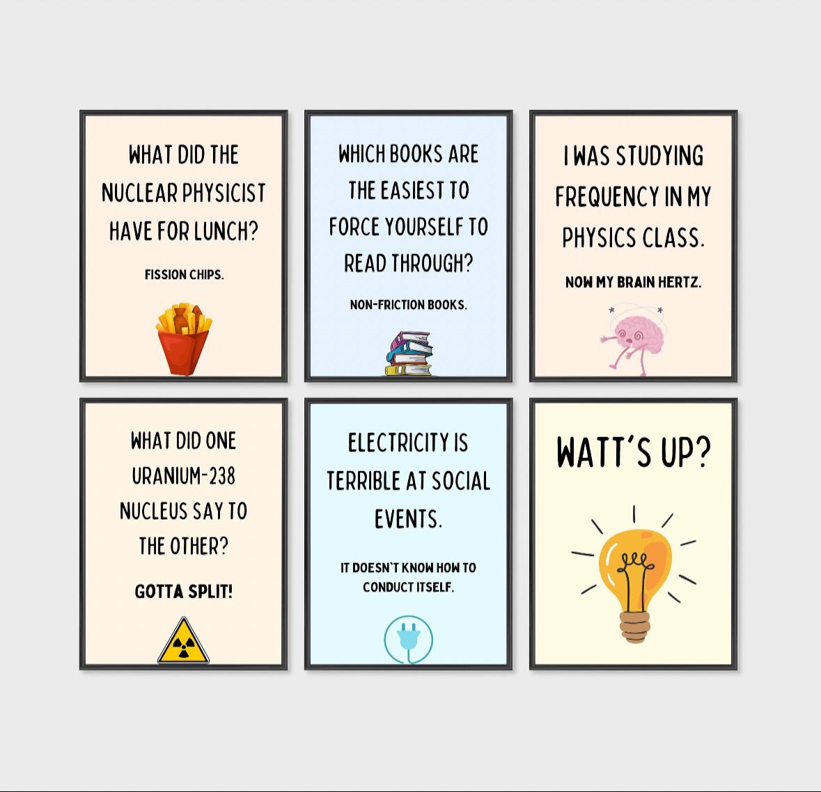Funny Physics Posters Set of 6, Physics Prints, Classroom Posters ...